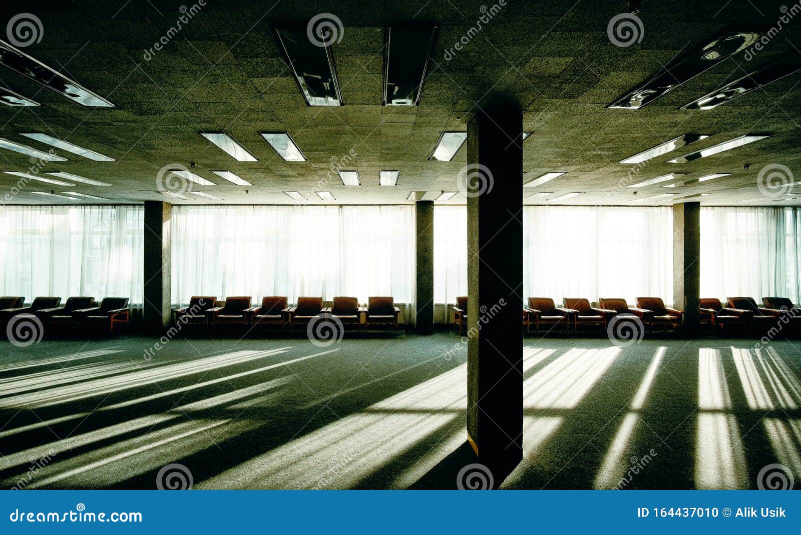Big Dark Modern Hall with Many Columns Stock Photo - Image of light ...