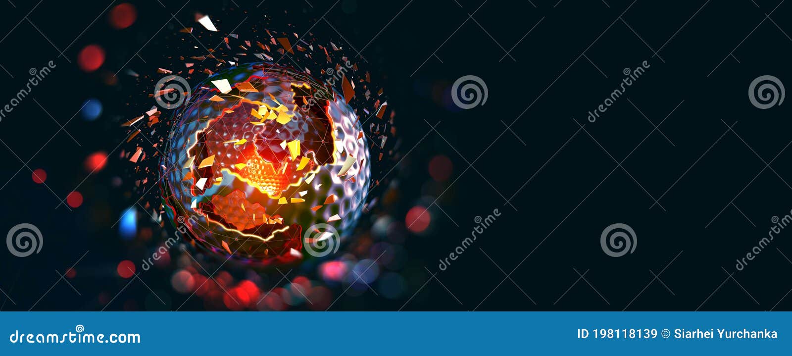 Abstract Cyberspace With A Hacked Array Of Binary Data, Explosion With Rays Of Light, Blown-up ...