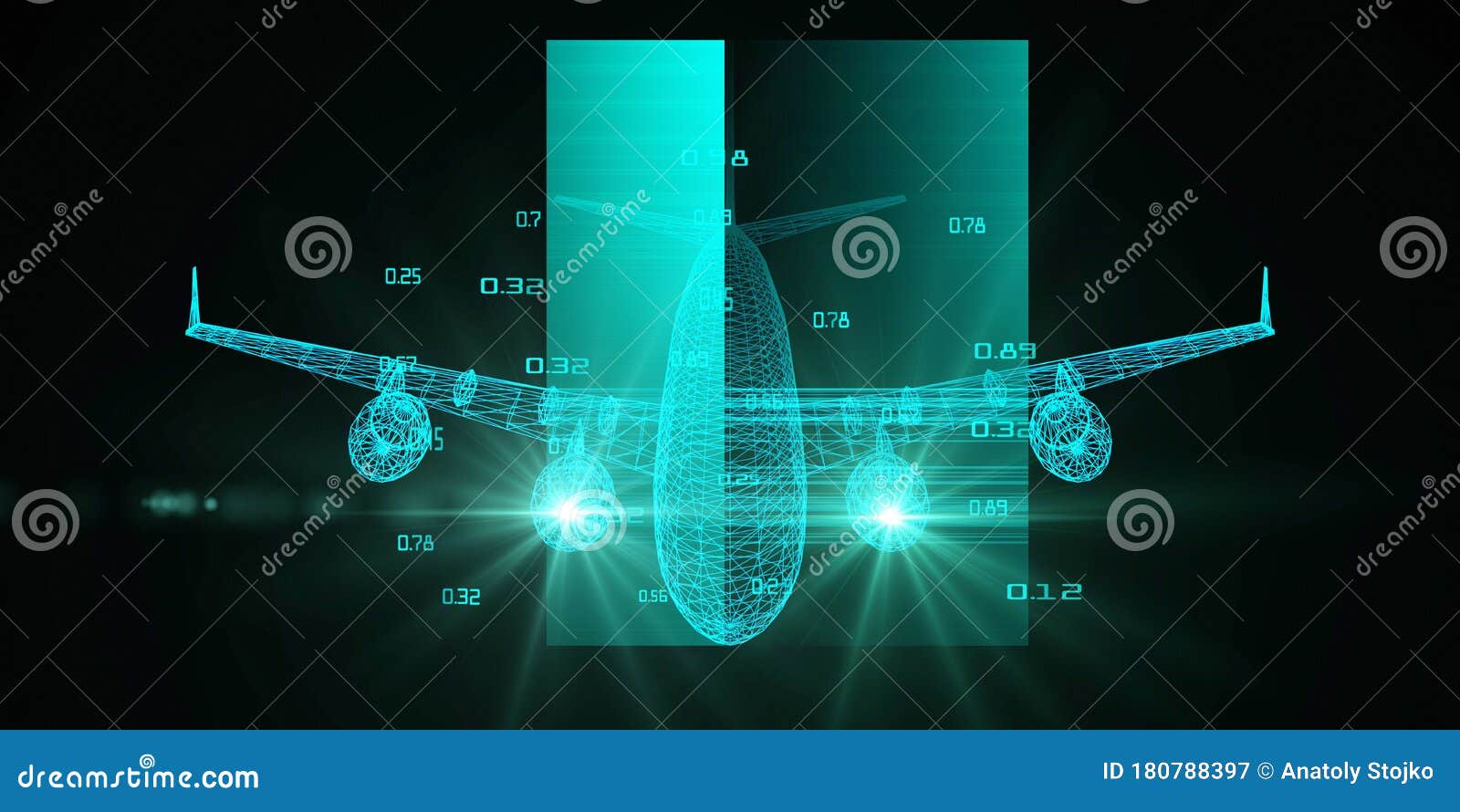 Big Data. Abstract Digital Background with 3d Grid Airplane and Blurred ...