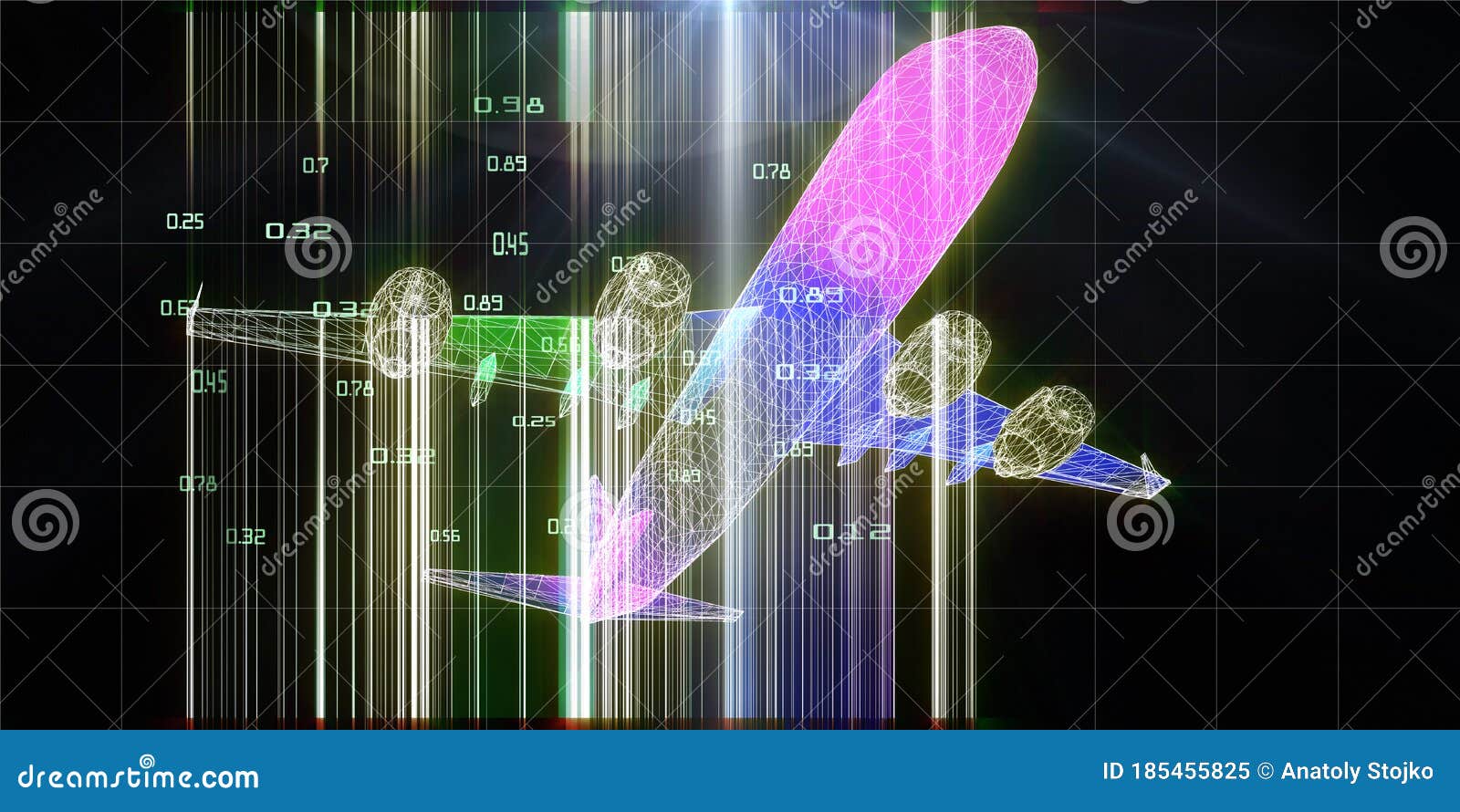 Big Data. Abstract Digital 3d Grid Airplane with Blurred Lines on Black ...