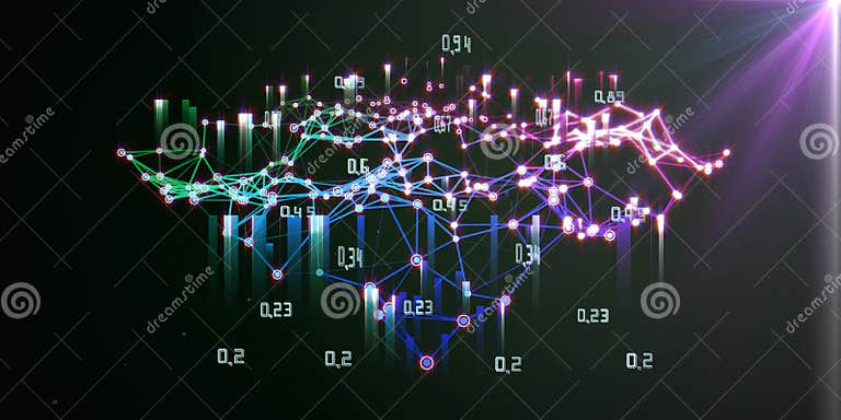 Big Data. Abstract Futuristic Analytical Background with Glow Grid of ...