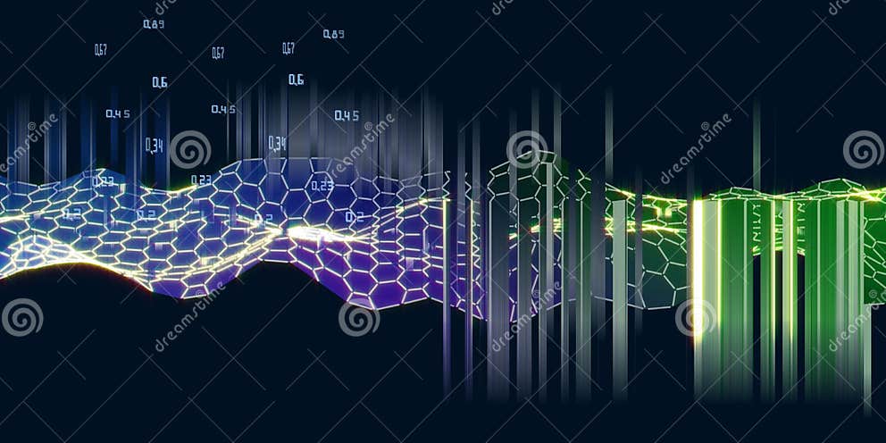Big Data. Abstract Hexagon Grid Technology Background with Blurred Lines. Artificial ...