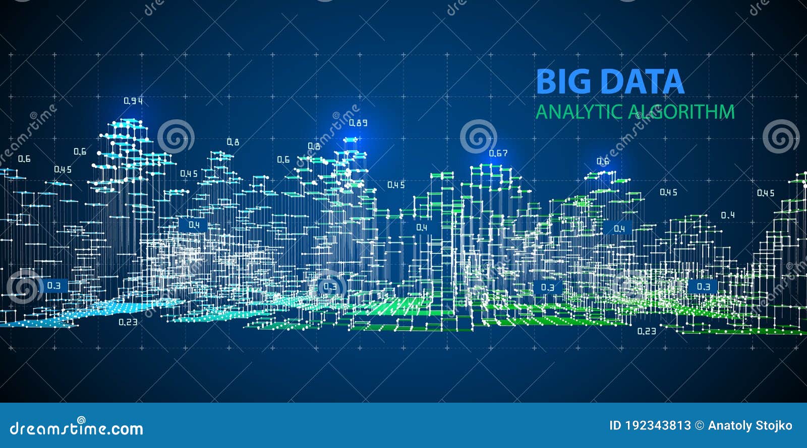Big Data. Abstract Infographics Background with Grid Mesh and Data on Blue. 3d Grid Data Chart ...