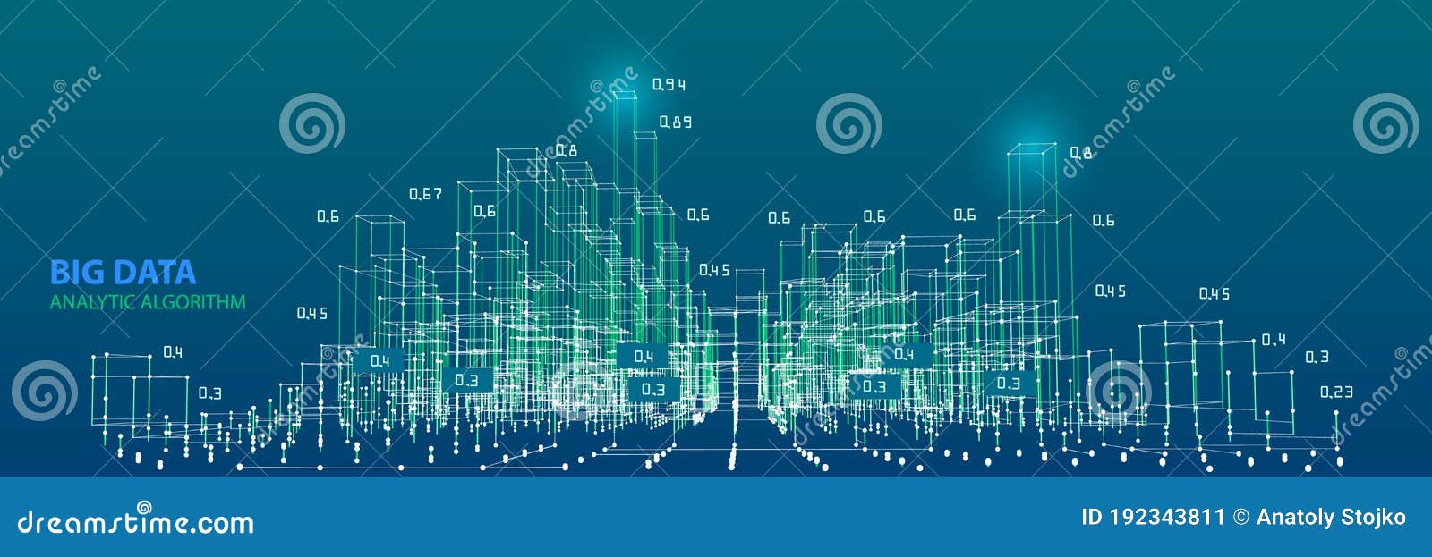 Big Data. Abstract Infographics with Grid Mesh and Data on Blue Background. 3d Grid Data Chart ...