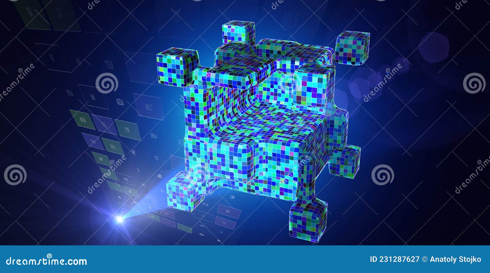 Big Data. Abstract Technology Background with Color Grid of Poly Cube and Spot. Analytics ...