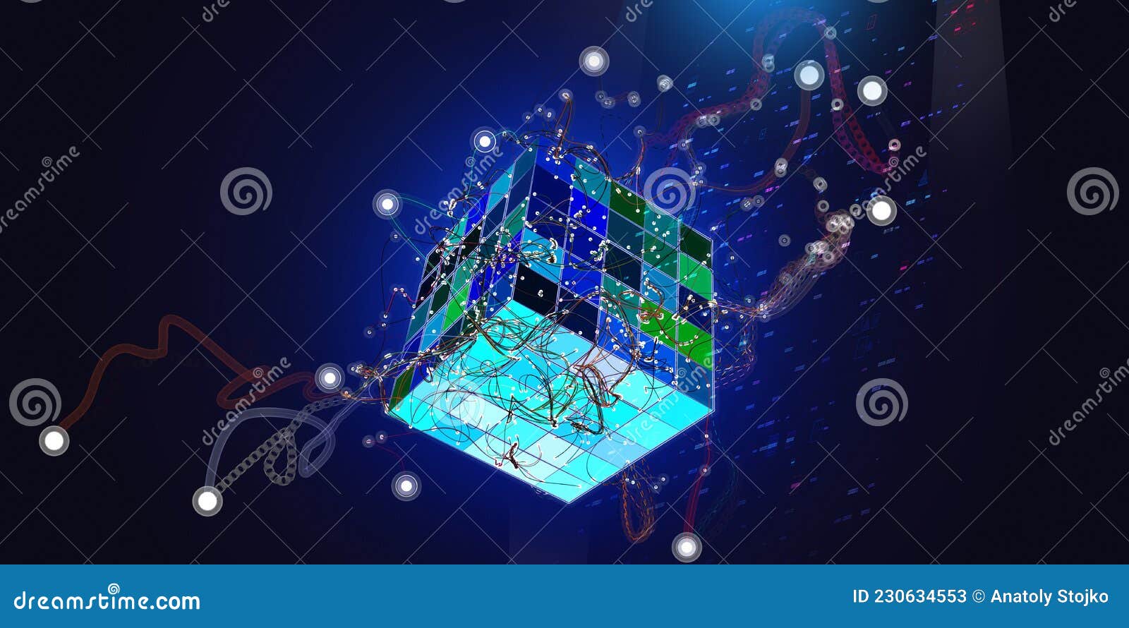 Big Data. Abstract Technology Background With Lines Connecting Dots Of Poly Cube And Defocus ...