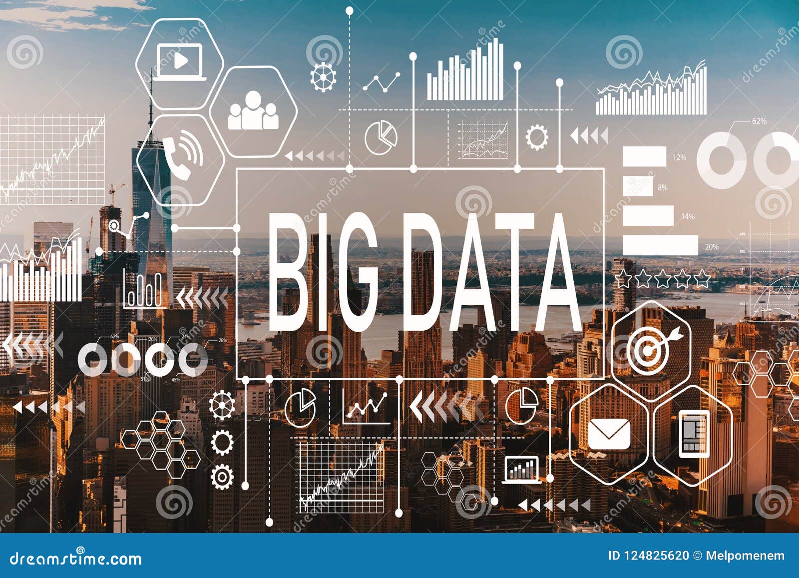 Big Data with Aerial View of NY Skyline Stock Photo - Image of ...