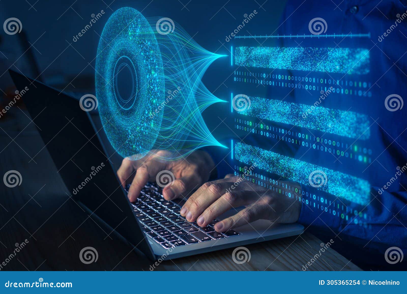 Big Data Analysis with AI Technology. Person Using Machine Learning and ...