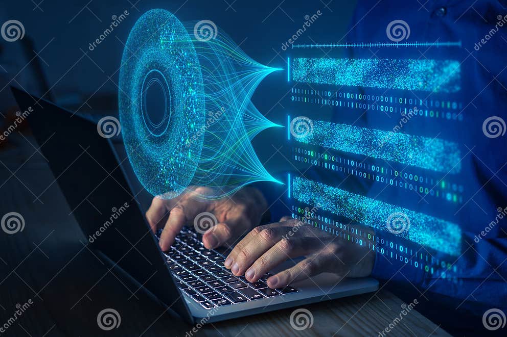 Big Data Analysis with AI Technology. Person Using Machine Learning and ...