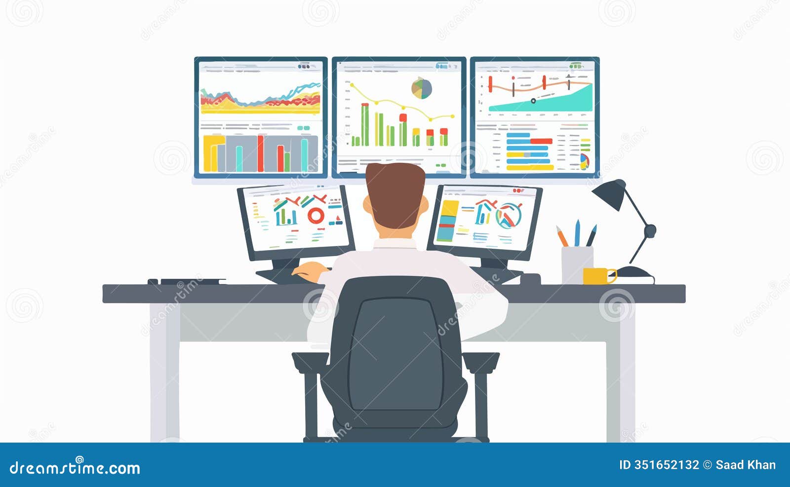 Professional Big Data Analyst Working on Data Analysis Concept Stock Vector - Illustration of ...