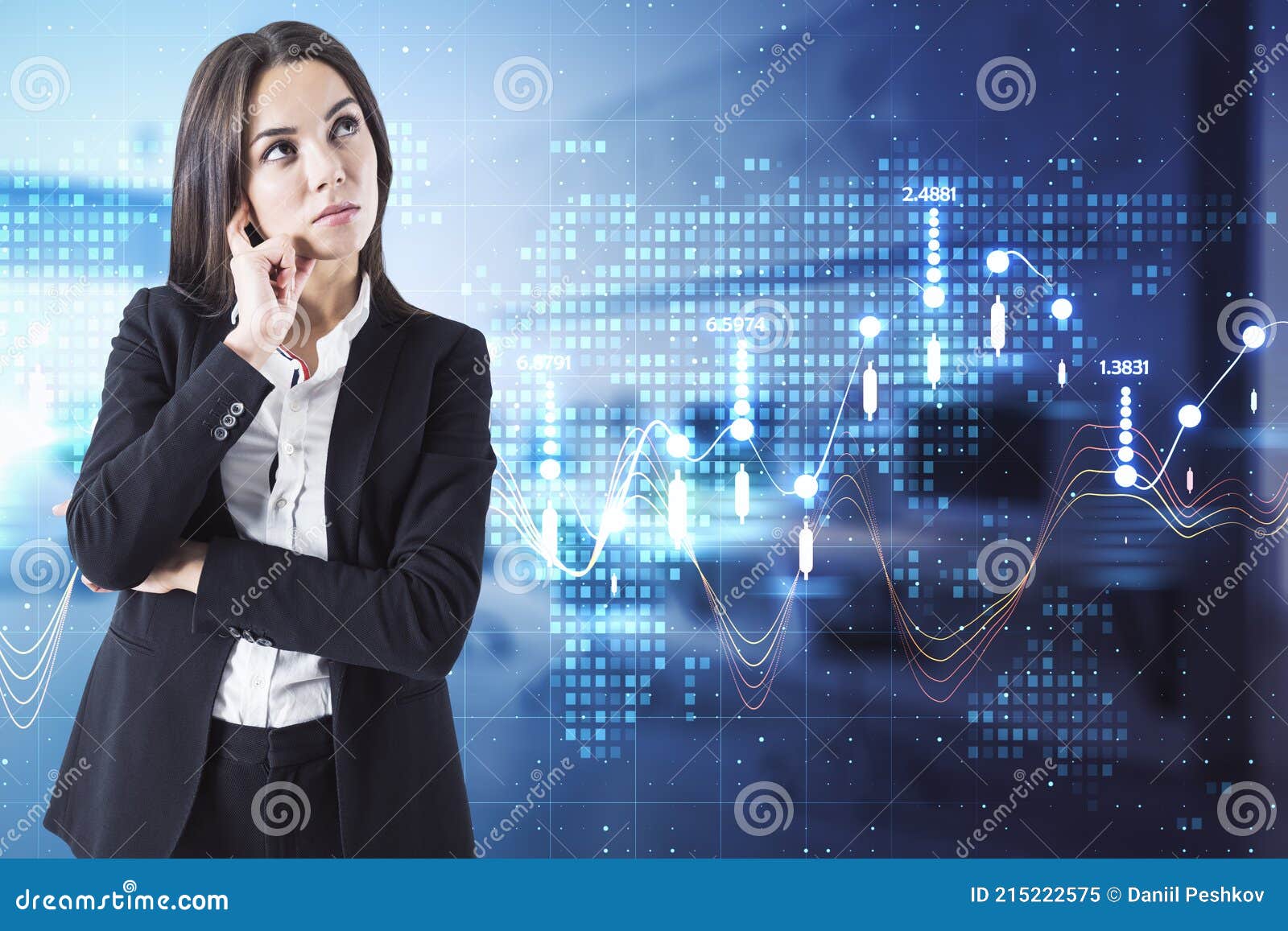 Big Data Analysis Concept with Businesswoman on Virtual Wall Background ...