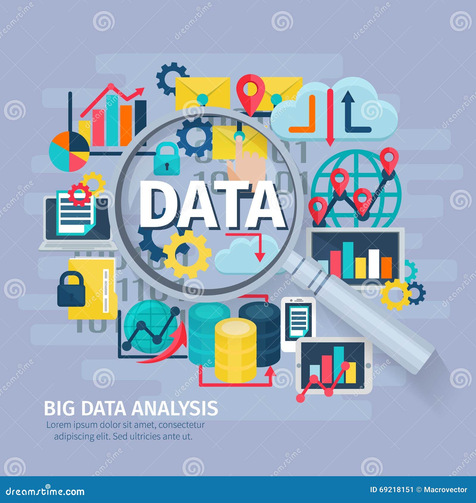 Big Data Analysis Concept Flat Poster Stock Illustration - Illustration ...
