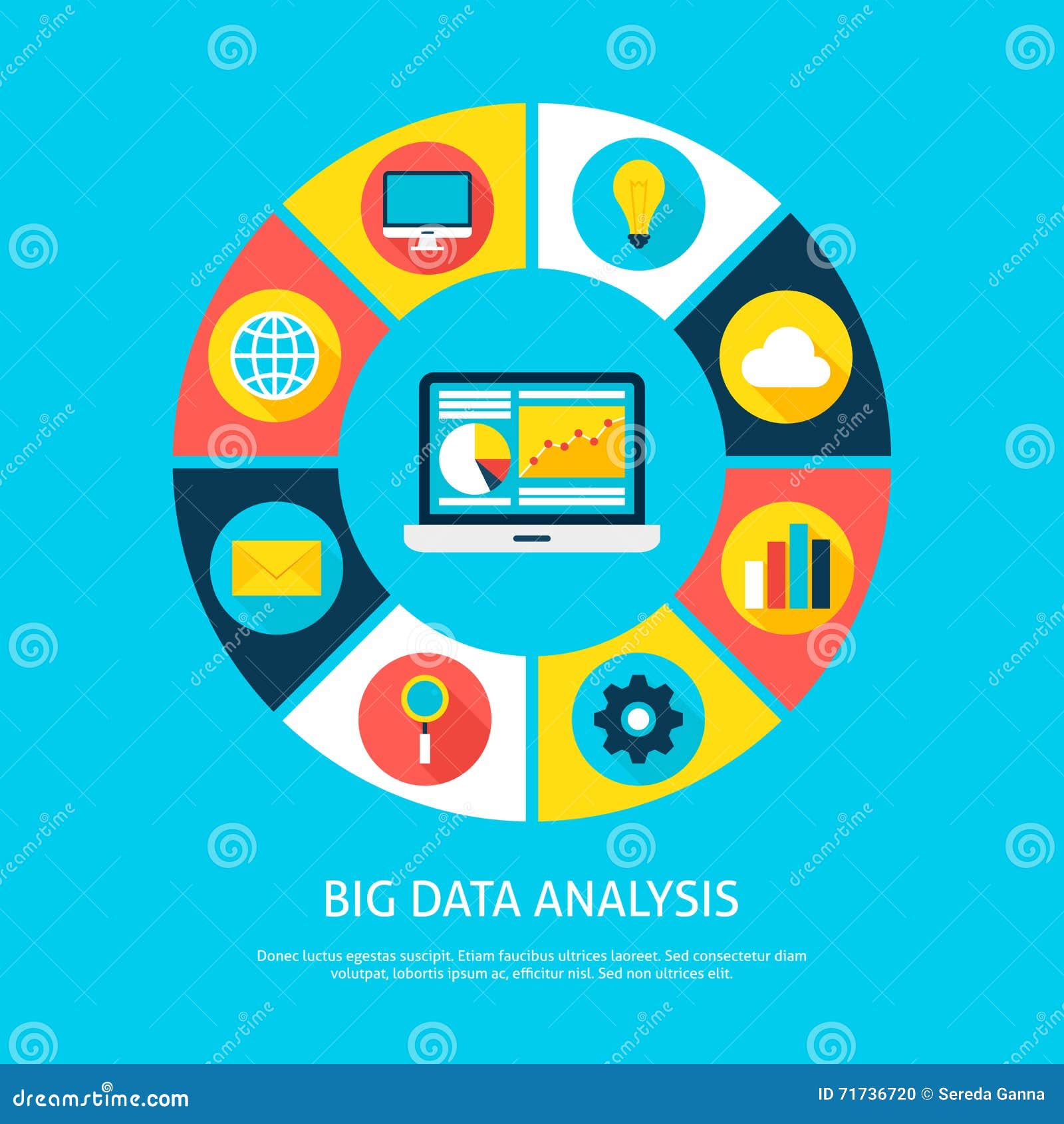 Big Data Analysis Flat Infographic Concept Stock Vector Illustration