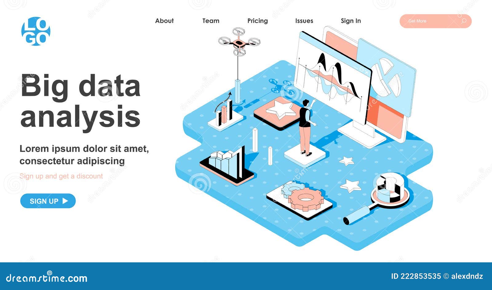 Big Data Analysis Isometric Concept Stock Vector - Illustration of design, landing: 222853535