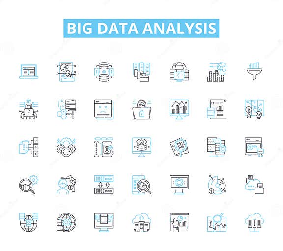 Big Data Analysis Linear Icons Set. Analytics, Algorithms, Clustering ...