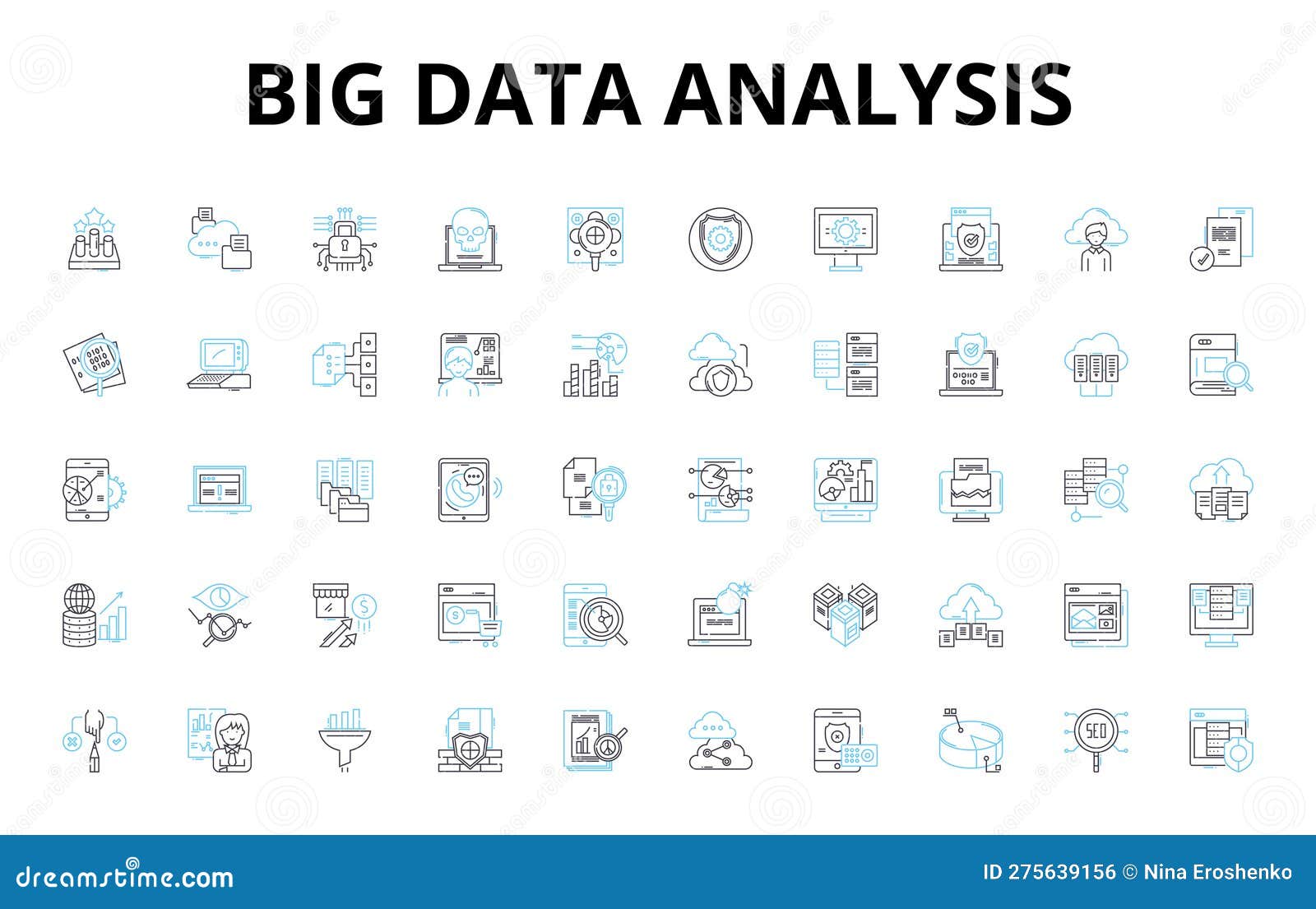 Big Data Analysis Linear Icons Set Analytics Algorithms Clustering Correlations Decision