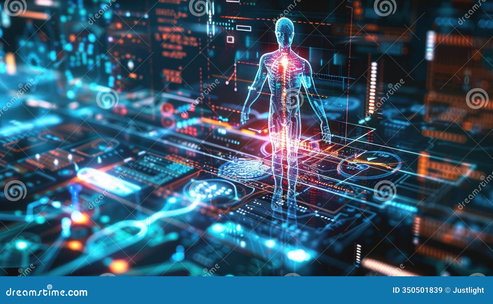 Big Data Analysis Showing Holographic Human Body and Futuristic ...