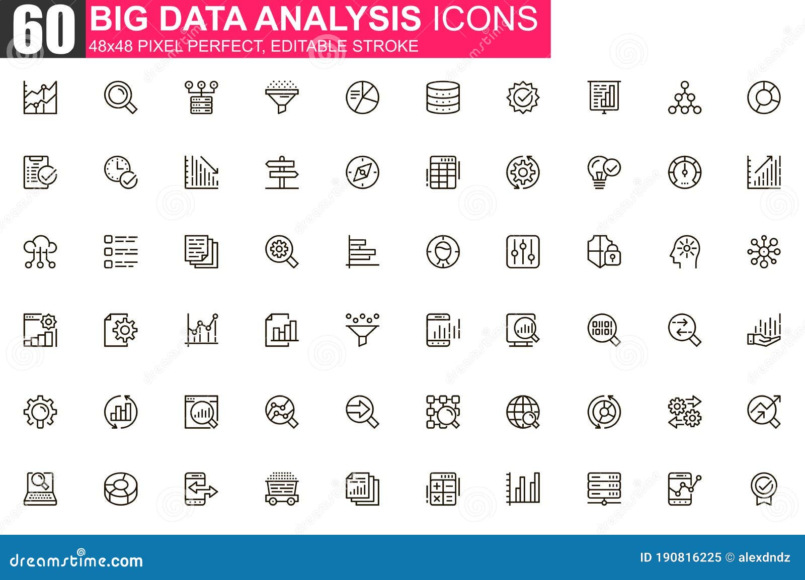 Big Data Analysis Thin Line Icon Set. Stock Vector - Illustration of ...