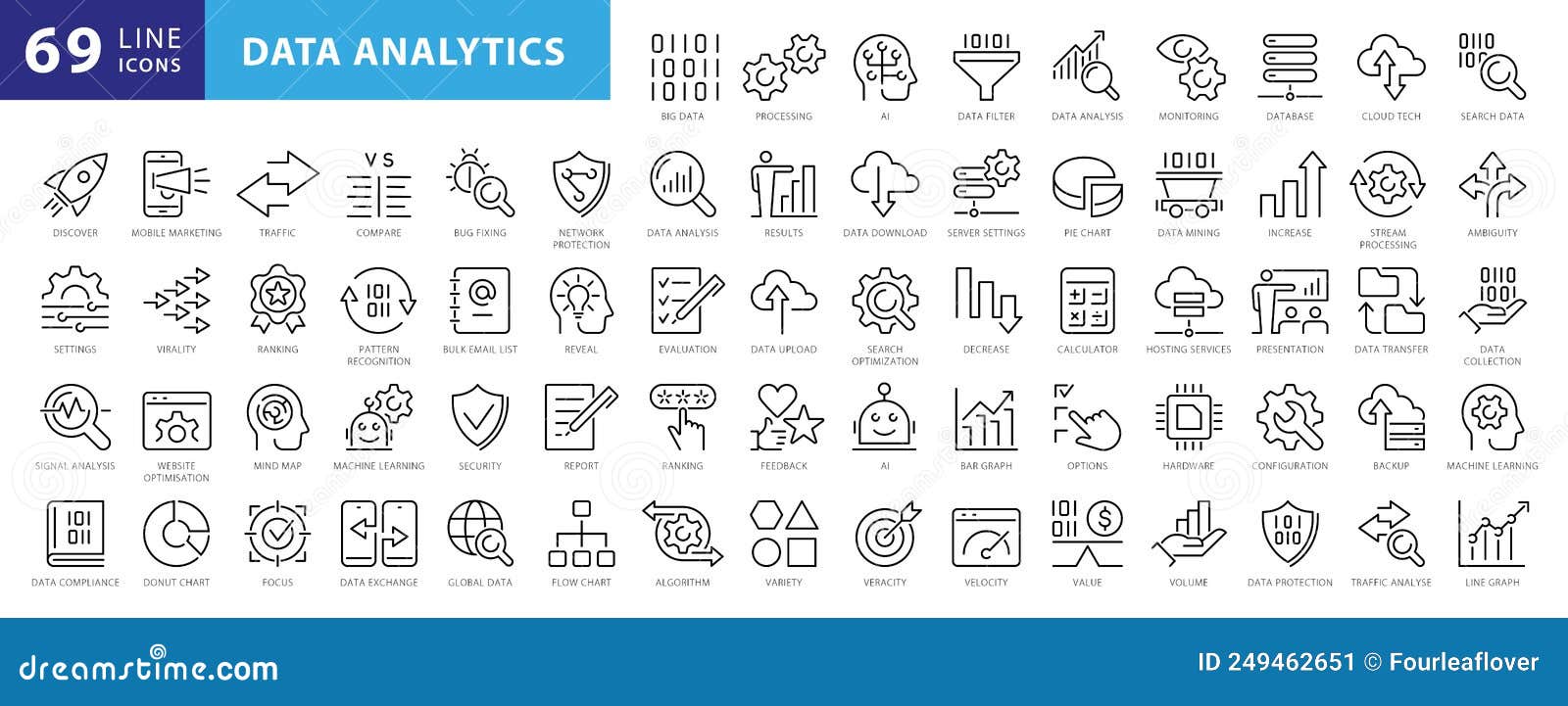 Big Data Analysis Thin Line Icon Set. Stock Vector - Illustration of ...