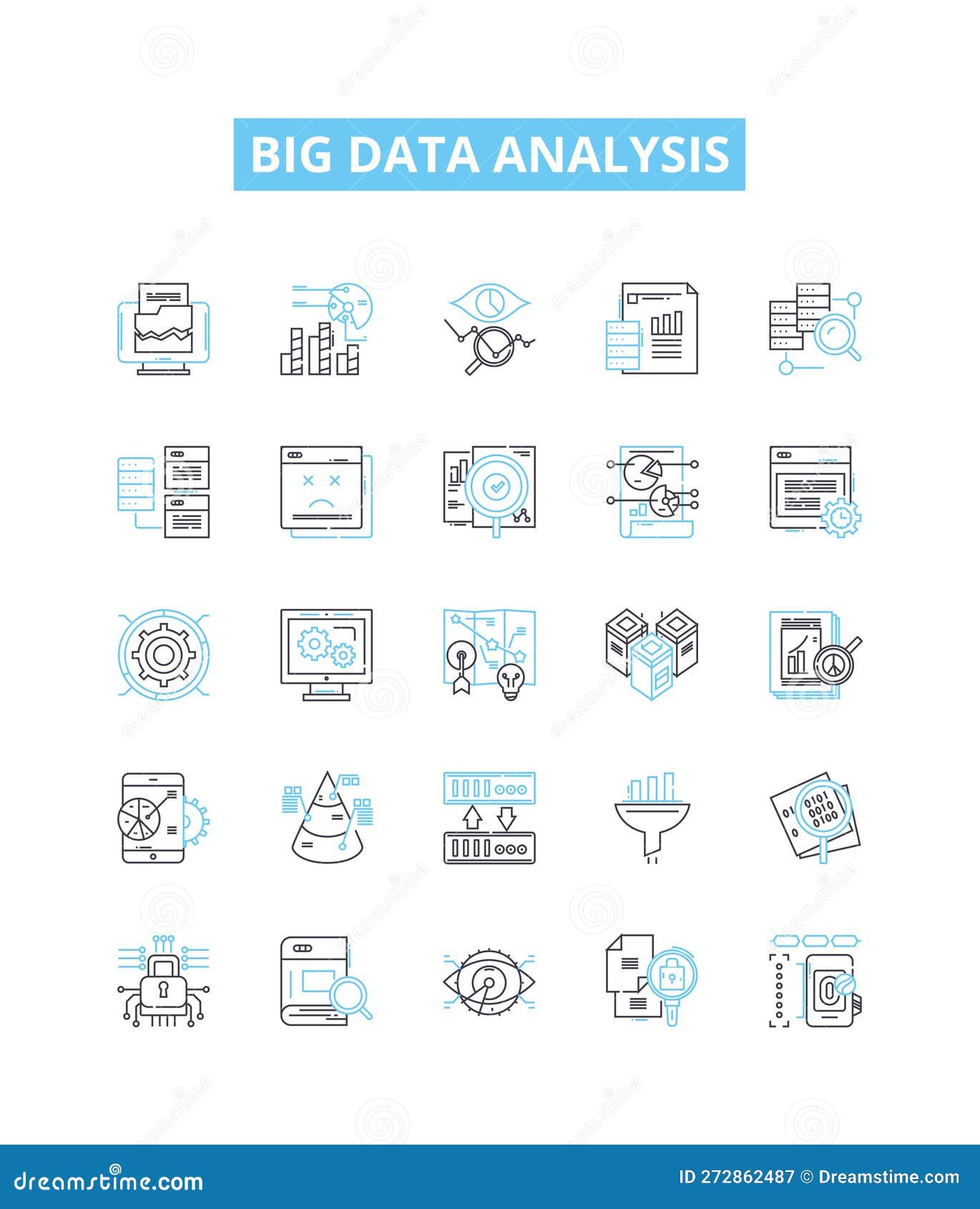 Big Data Analysis Vector Line Icons Set Analytics Mining Storage Patterns Visualization