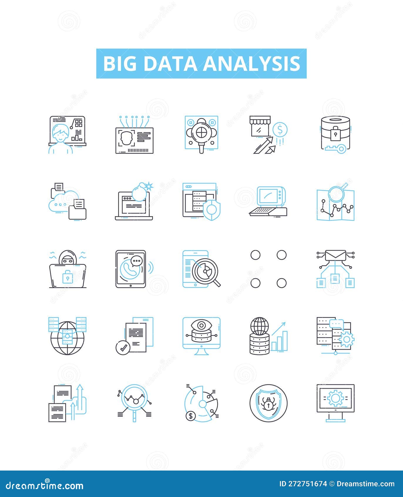 Big Data Analysis Vector Line Icons Set Analytics Mining Storage Patterns Visualization