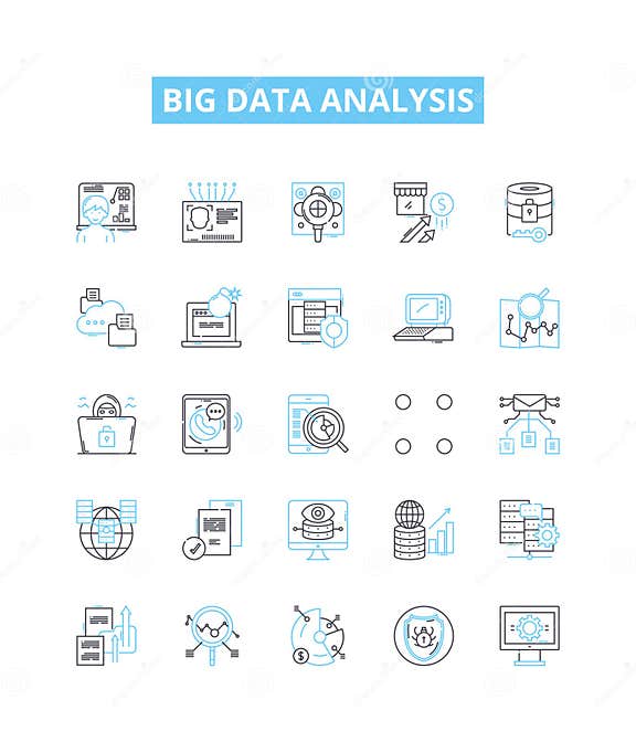 Big Data Analysis Vector Line Icons Set Analytics Mining Storage Patterns Visualization