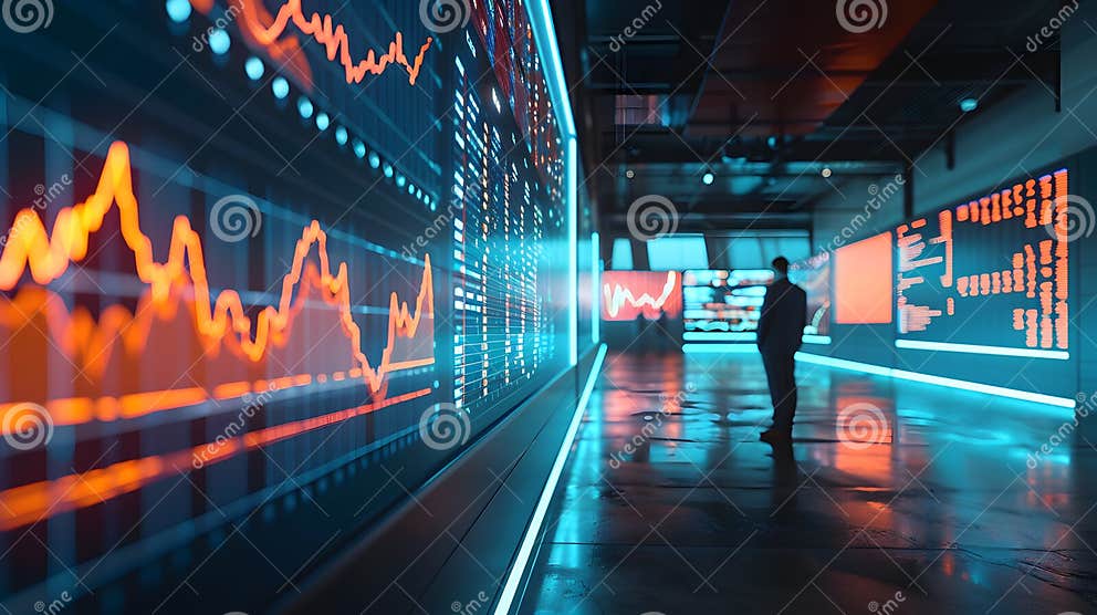 Big Data Analytical Center Screens with Graphs on the Walls, Generative ...