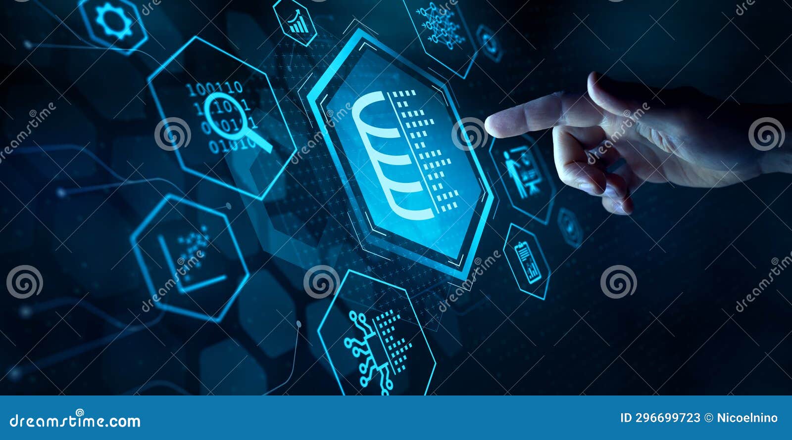 Big Data, Data Analytics and AI Technology. Person Touching Icons about ...