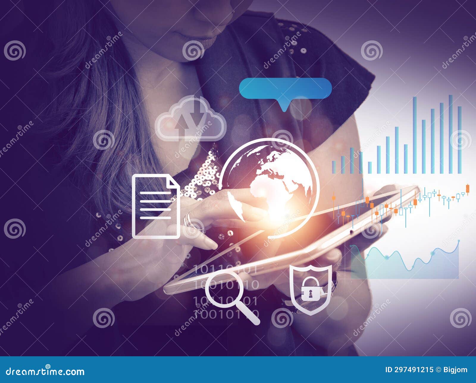 Big Data Analytics and Business Intelligence Concept with Chart and Graph Icons on a Digital ...