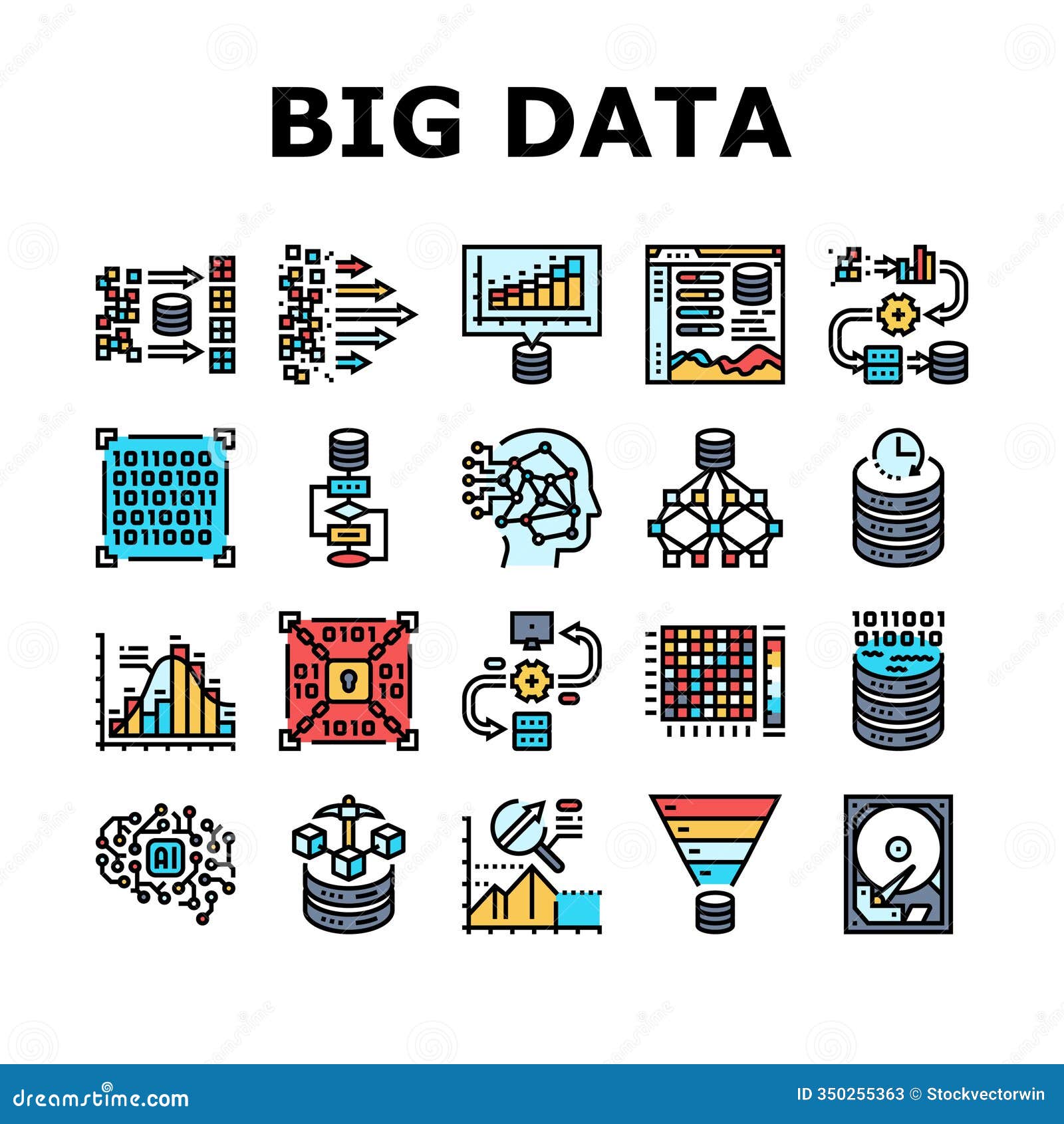 Big Data Analytics Hadoop Icons Set Vector Stock Illustration ...