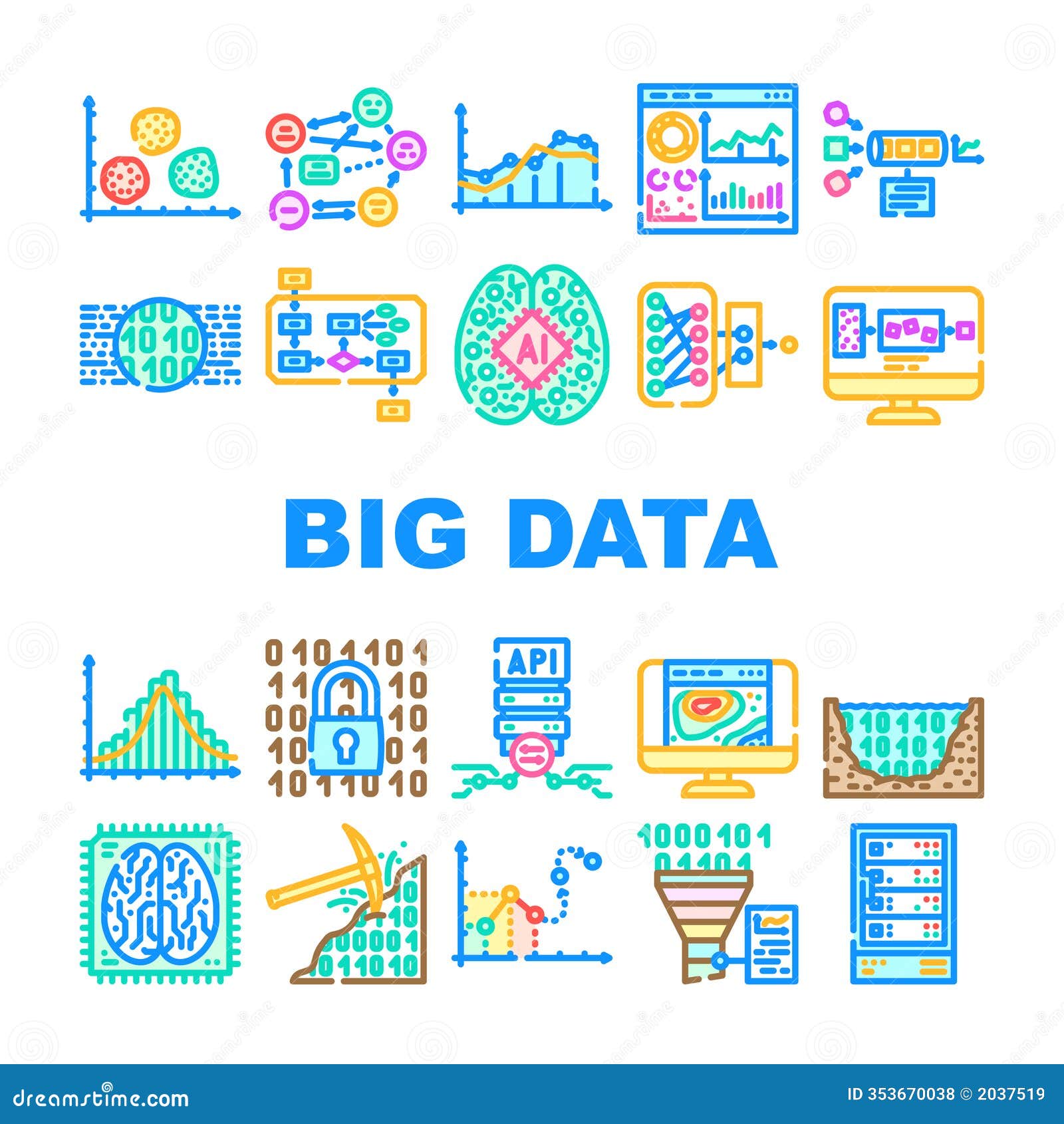 Big Data Analytics Hadoop Icons Set Vector Stock Illustration - Illustration of integration ...