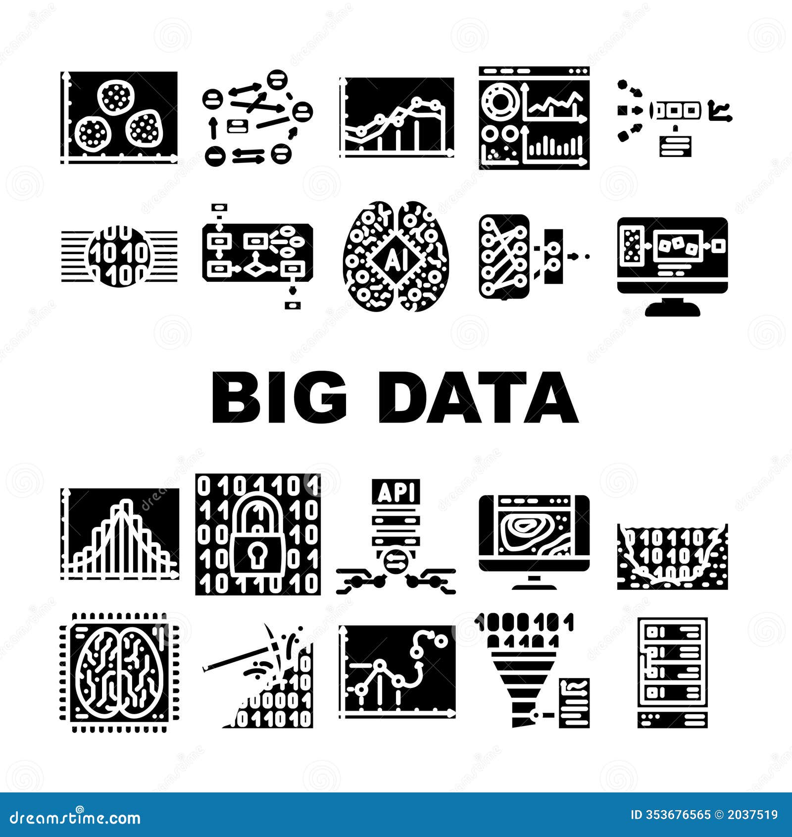 Big Data Analytics Hadoop Icons Set Vector Stock Illustration - Illustration of visualization ...
