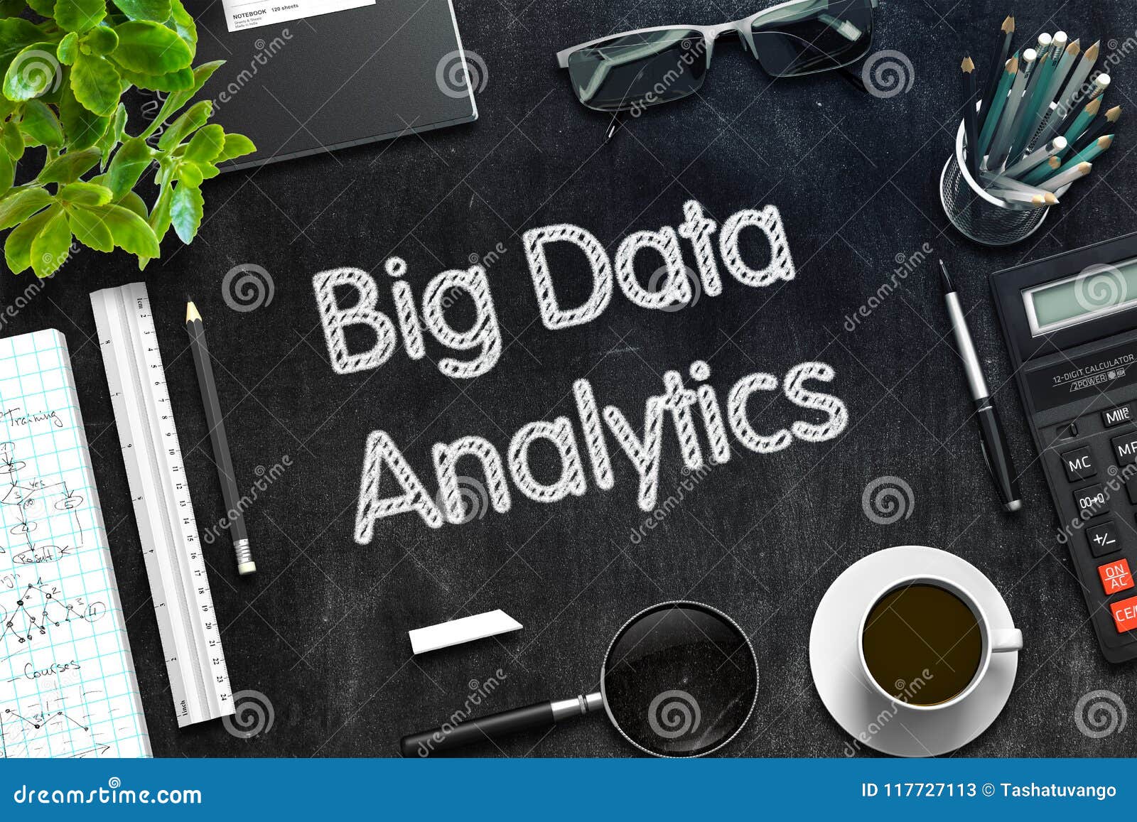 Big Data Analytics - Text on Black Chalkboard. 3D Rendering. Stock ...