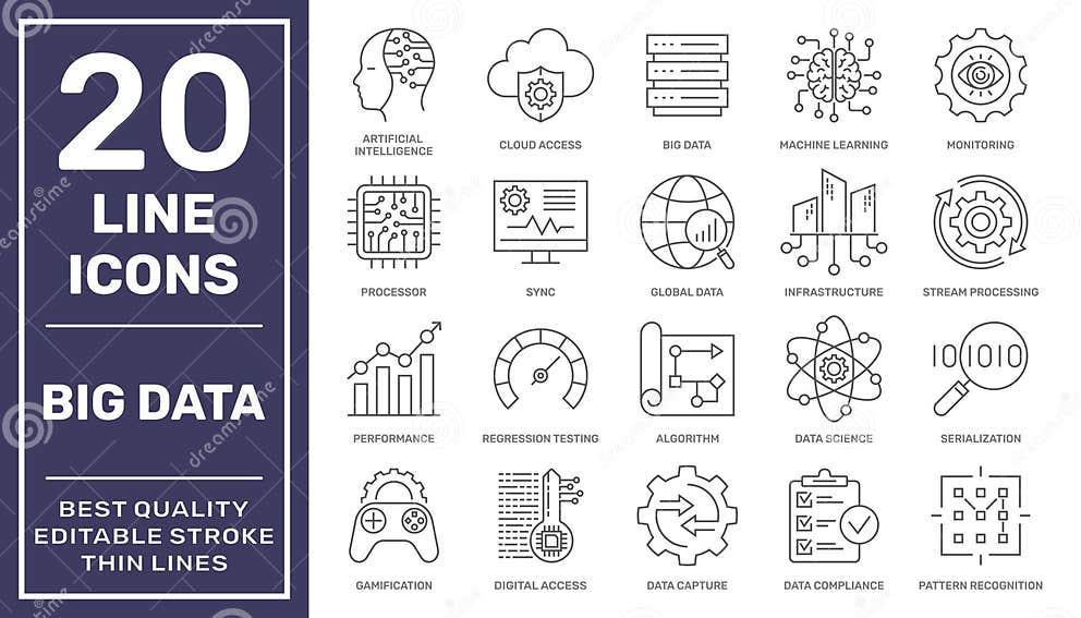 Big Data and Analytics Icon Set. Big Data Analysis Technology Symbol Stock Vector - Illustration ...