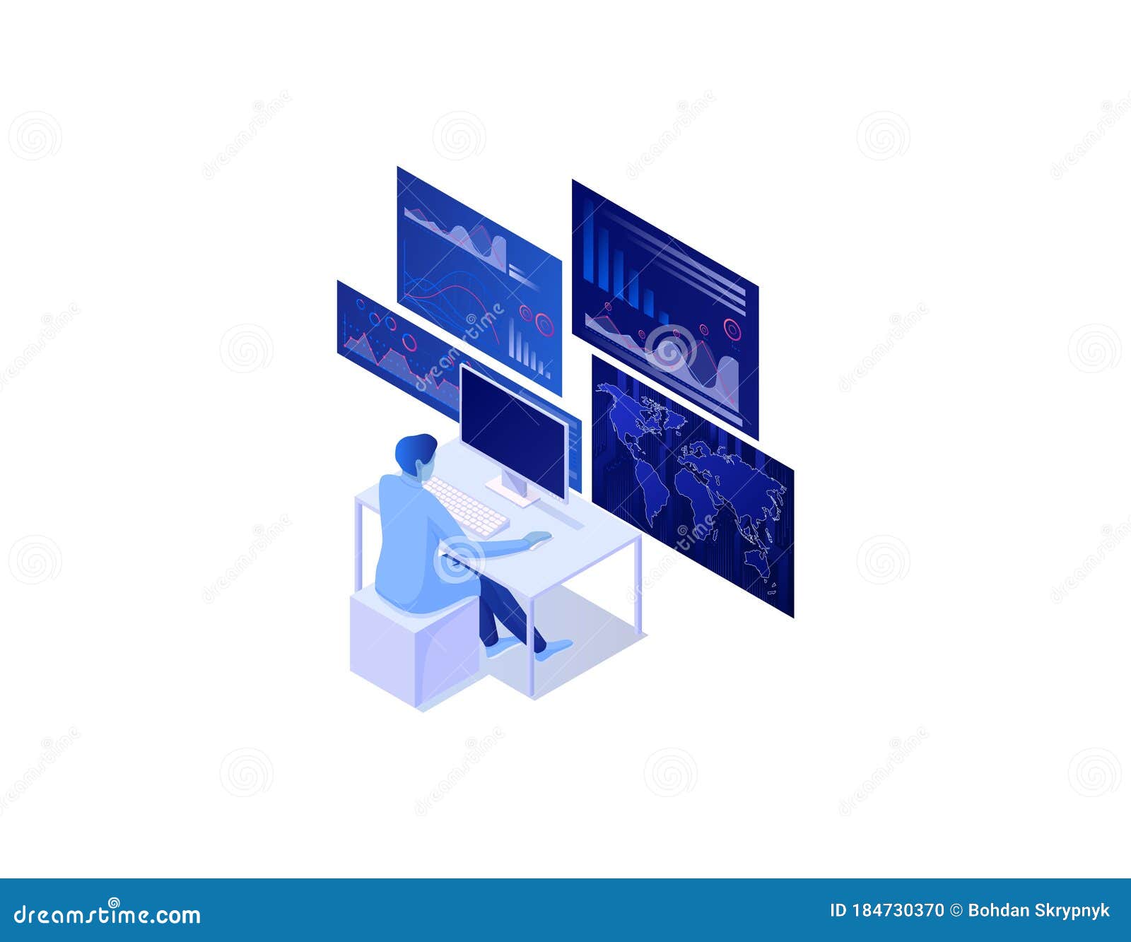 Big Data Analytics Isometric Concept. Global Reach Information Analysis ...