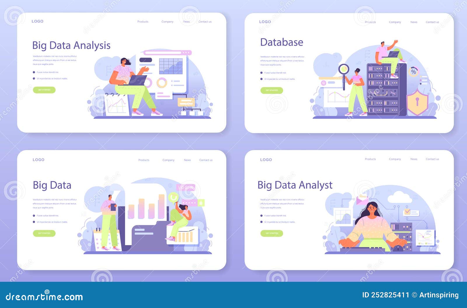 Big Data Analytics Web Banner or Landing Page Set. Big Data Based Stock ...