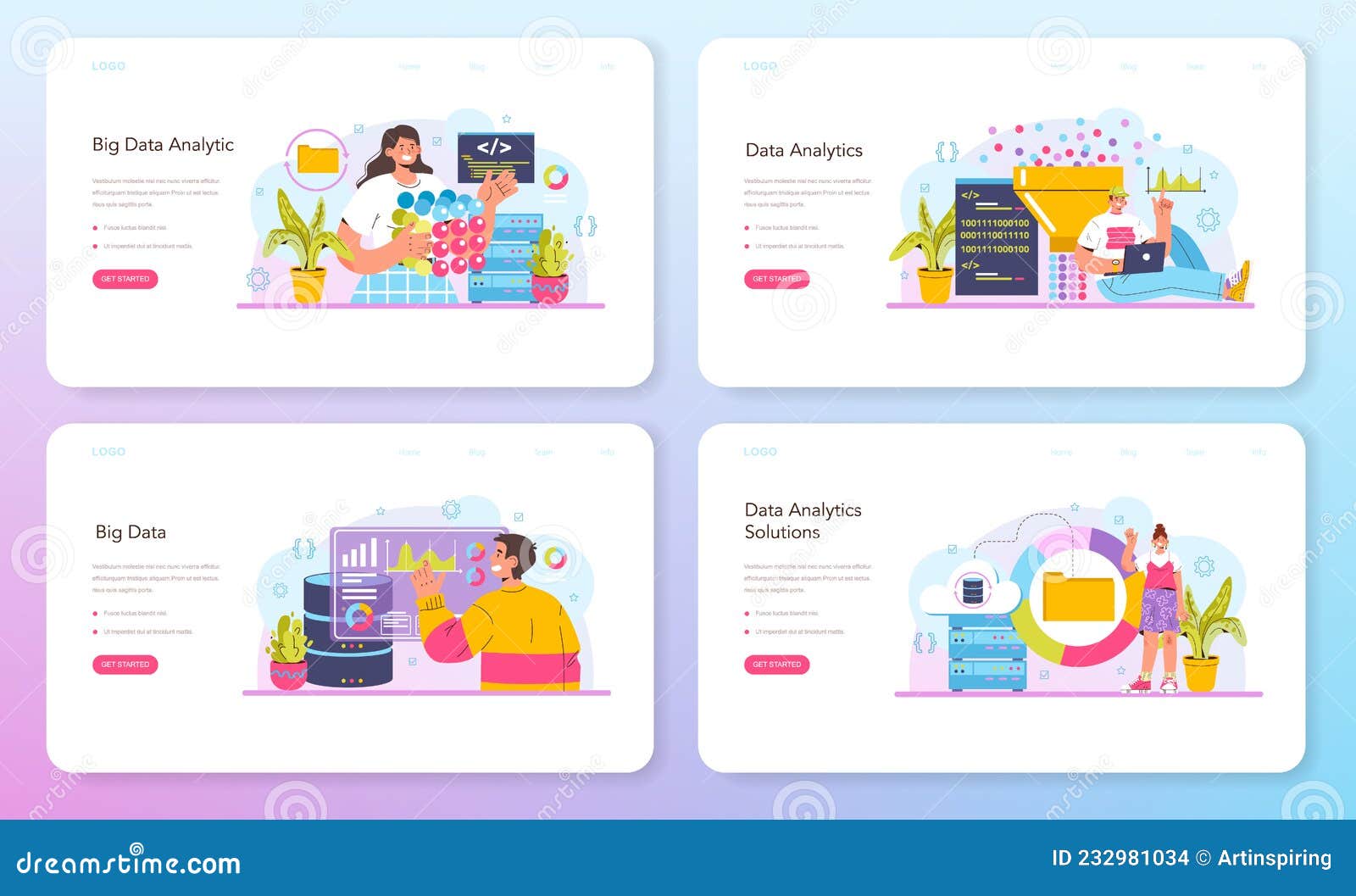 Big Data Analytics Web Banner or Landing Page Set. Big Data from Different Stock Vector ...