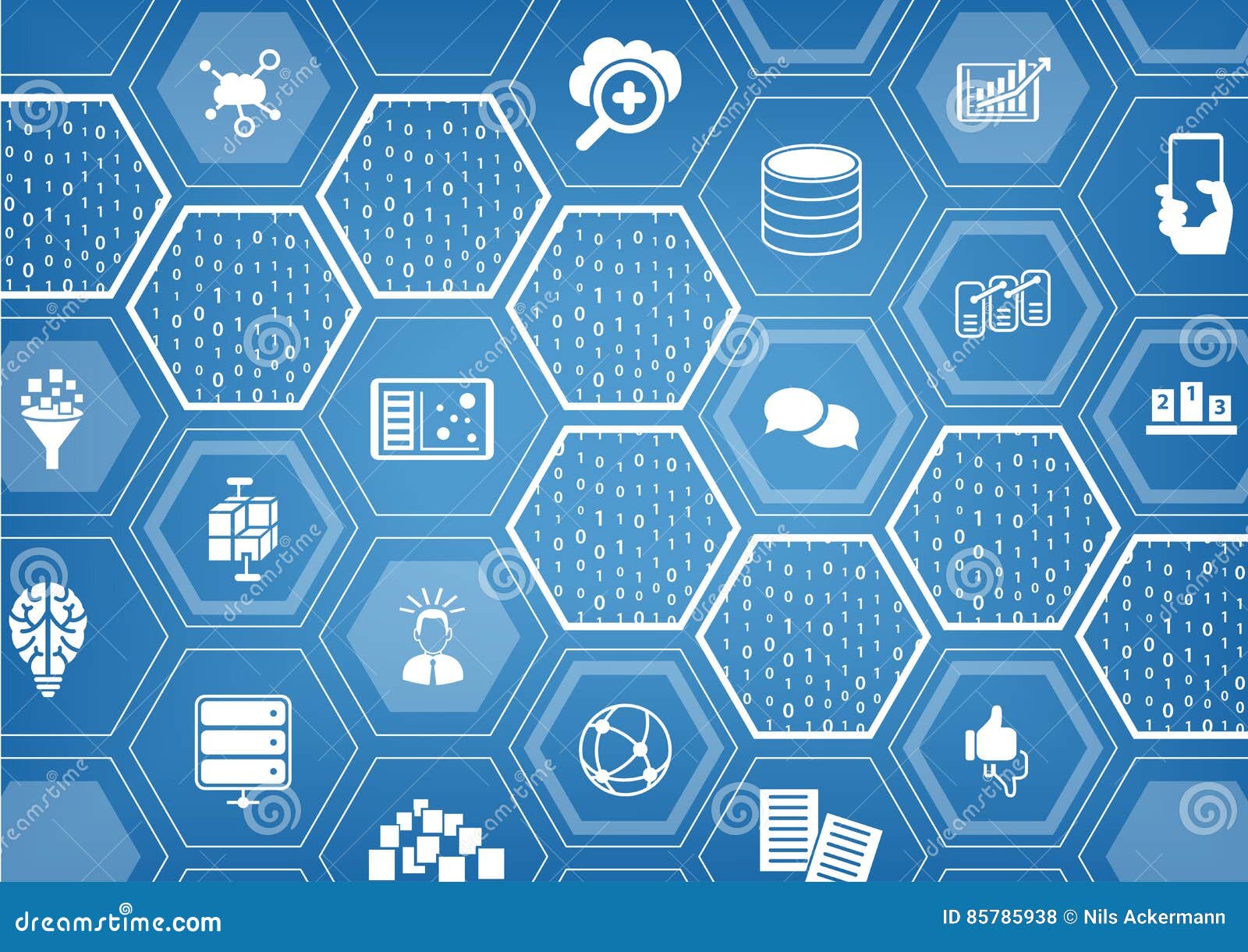 Big Data Background with Hexagon Shapes and Symbols Stock Vector ...