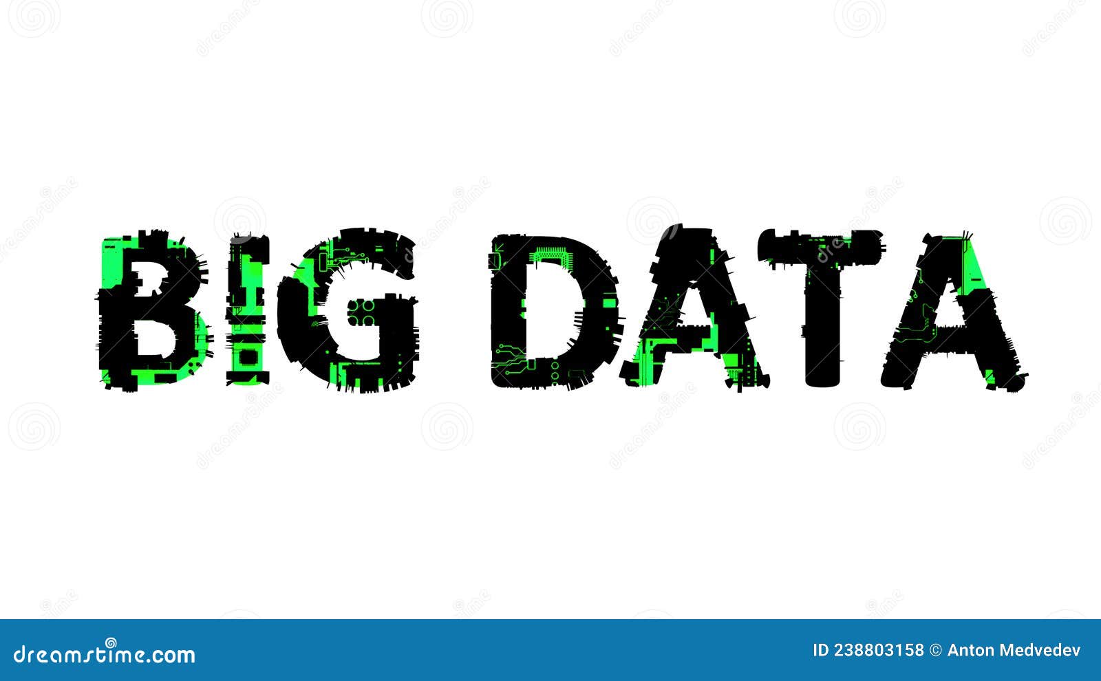 Big Data Black - Green Cybernetical Digital Text, Isolated - Object 3D ...
