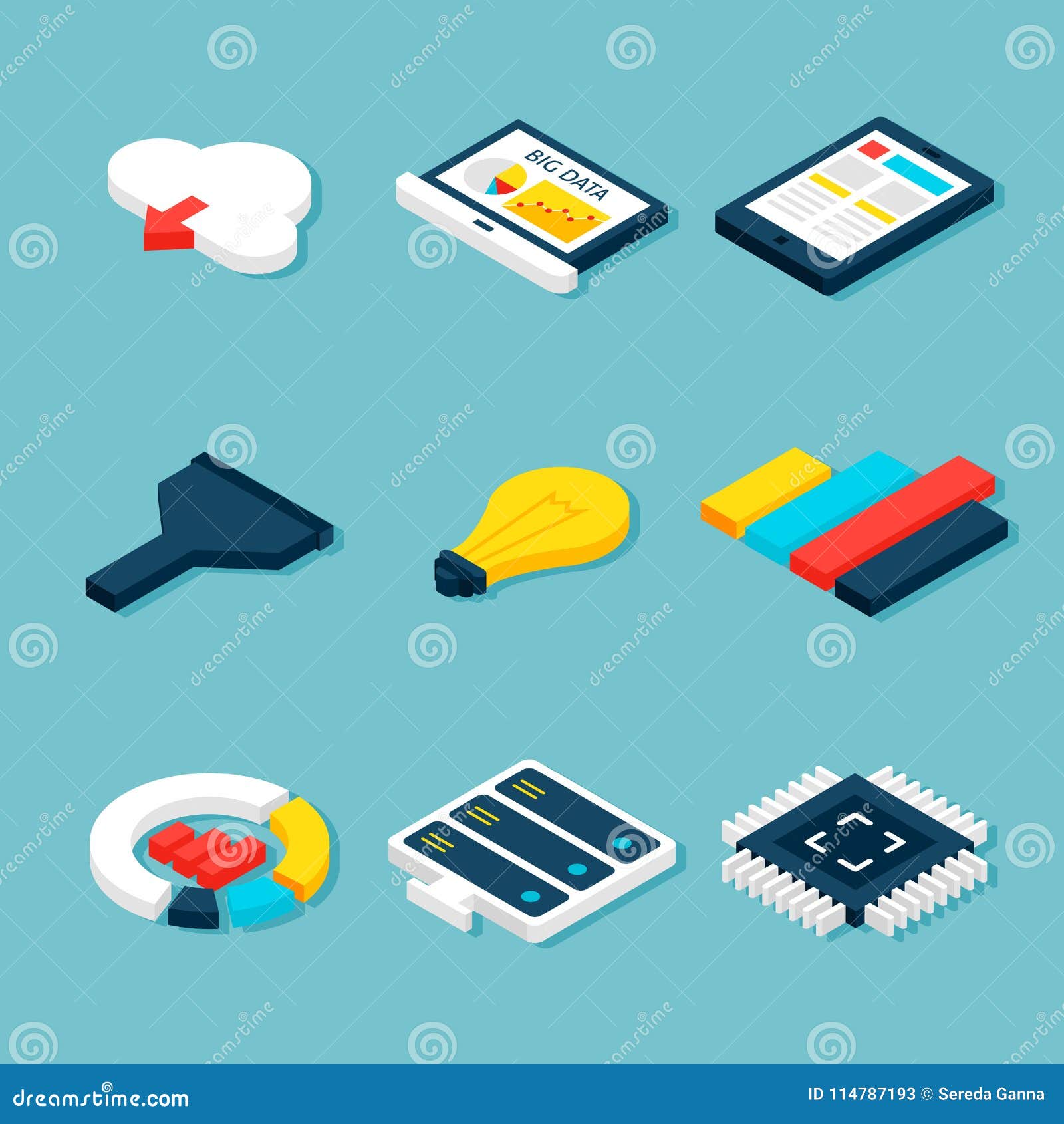 Big Data Business Isometric Objects Stock Vector - Illustration of ...