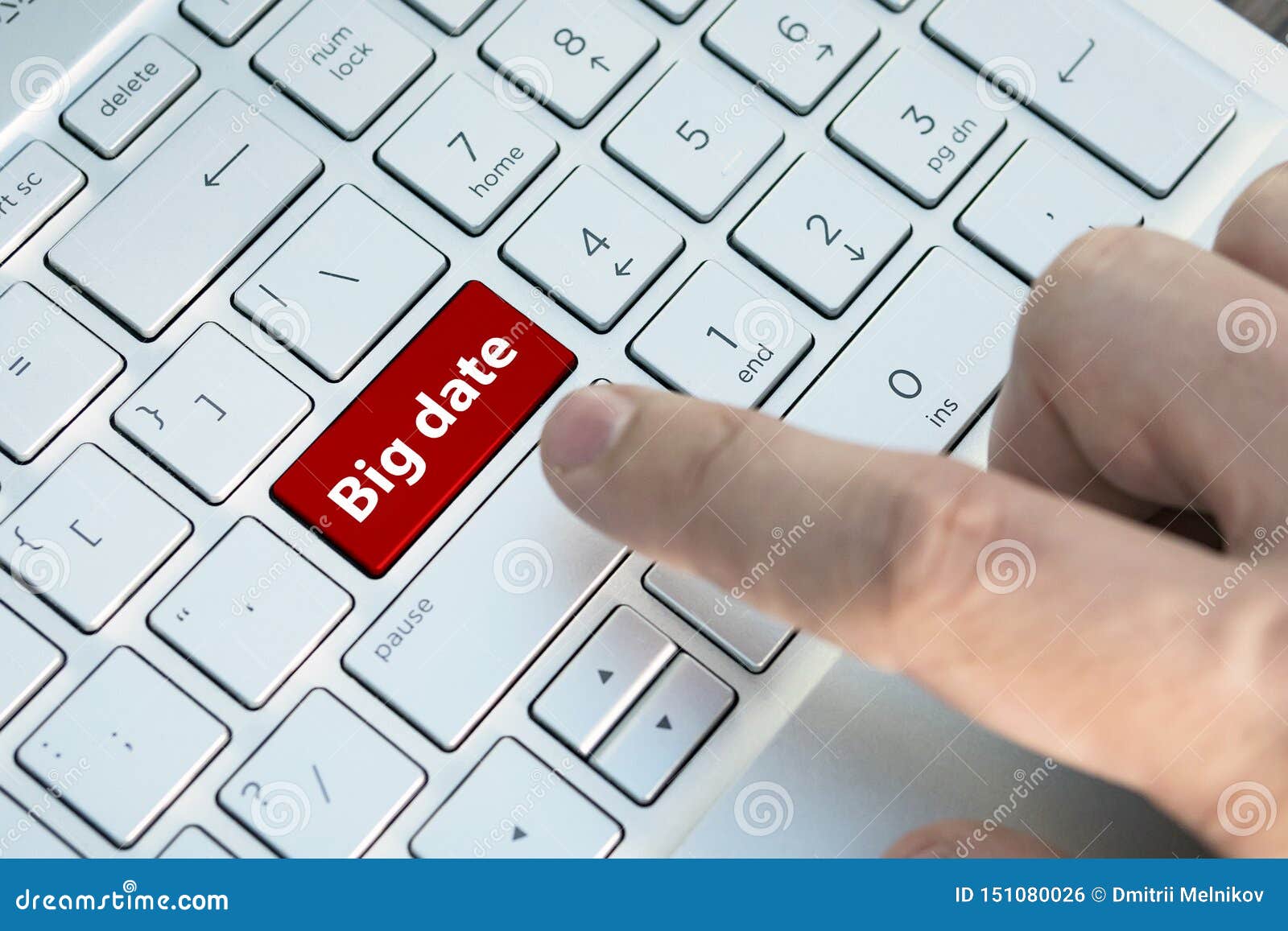 Big Data Button on White Keyboard. Man`s Hand on Notebook Keyboard on a ...