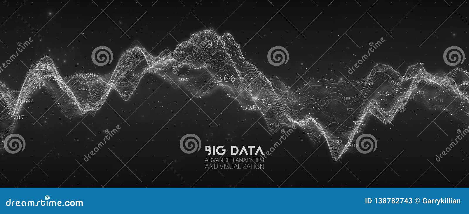 Big Data BW Wave Visualization. Futuristic Infographic. Information ...