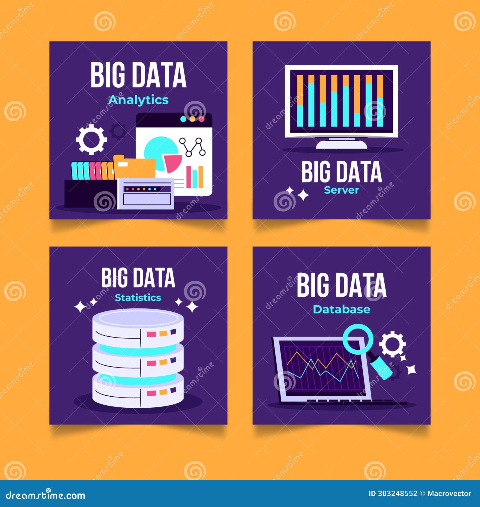 Big data cards set stock illustration. Illustration of cyber - 303248552