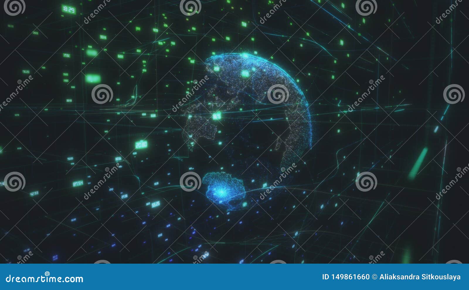 Big Data Cloud Around Digital Earth Data Globe Abstract 3D Rendering ...
