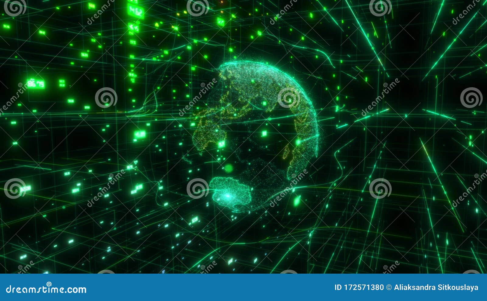 Big Data Cloud Around Digital Earth Data Globe Abstract 3D Rendering ...