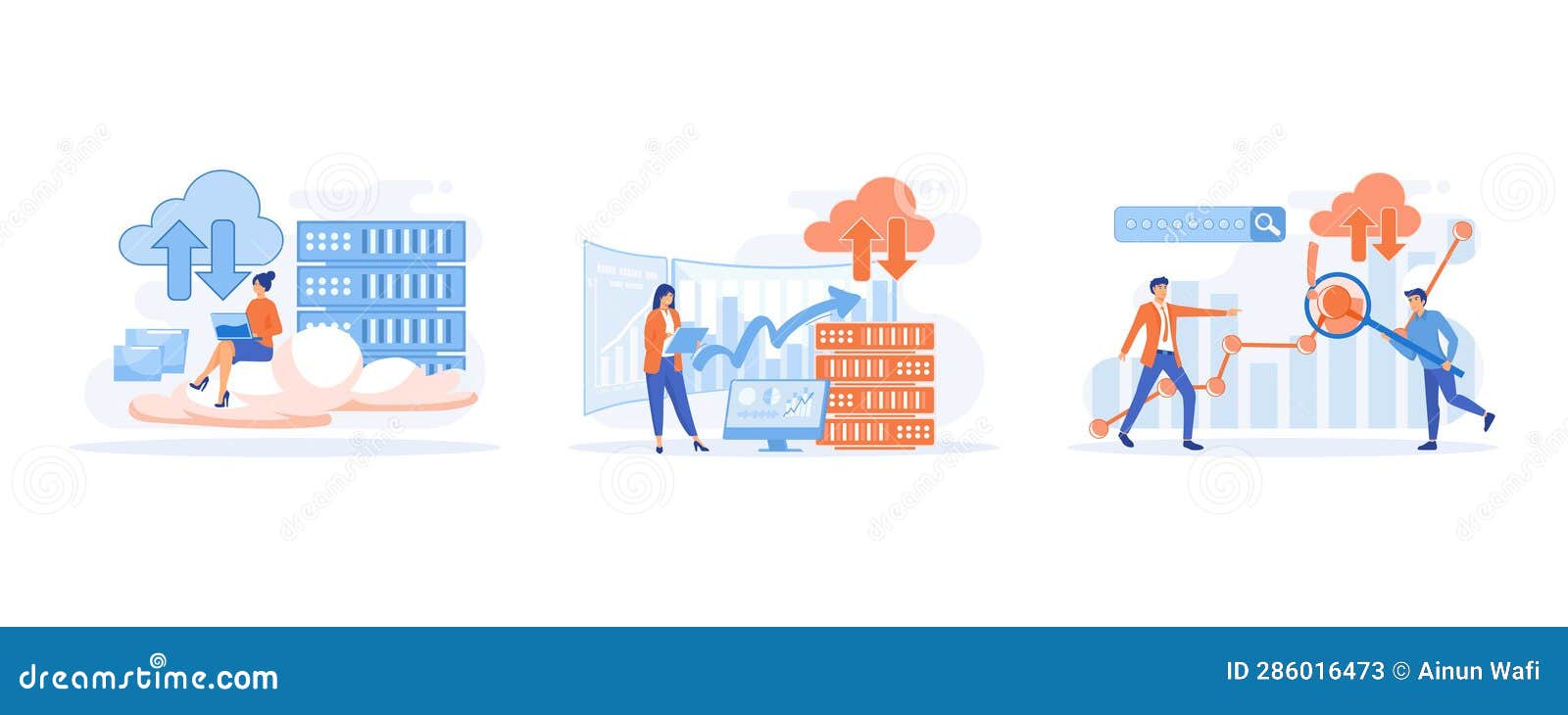 Big Data And Cloud Computing Business Characters Using Remote Servers Stock Illustration