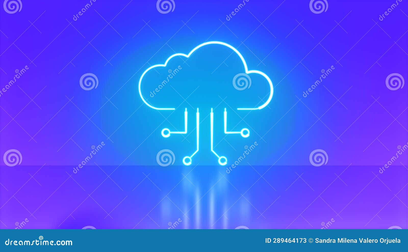 Big Data Cloud Icon Neon on Blue Gradient Background. Concept of Cloud ...