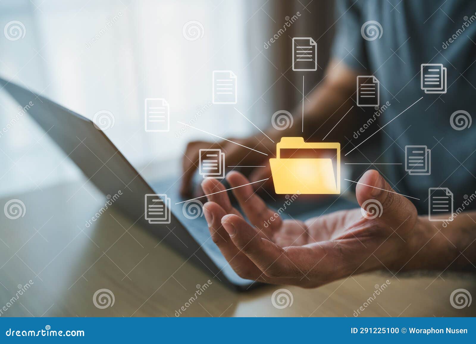 Big Data Clouds Computing Database Document Management System Concept Business Man Holding