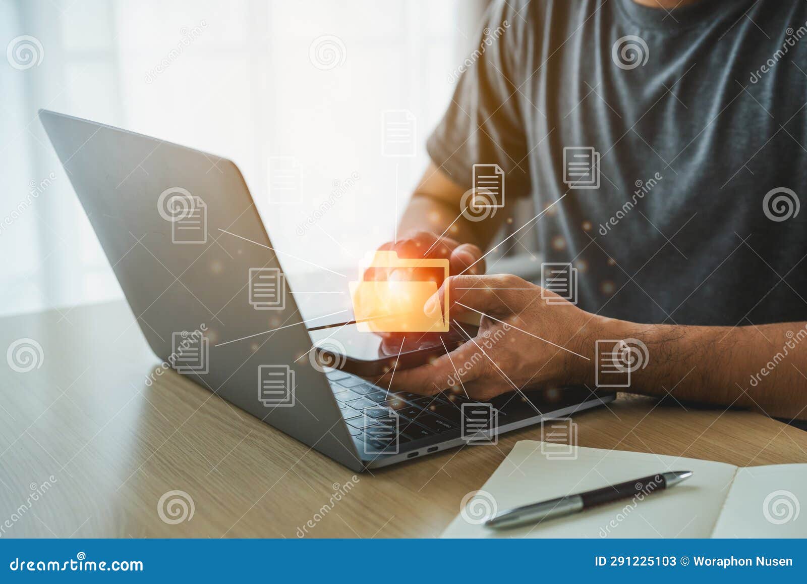 Big Data Clouds Computing Database, Document Management System Concept, Business Man Using ...