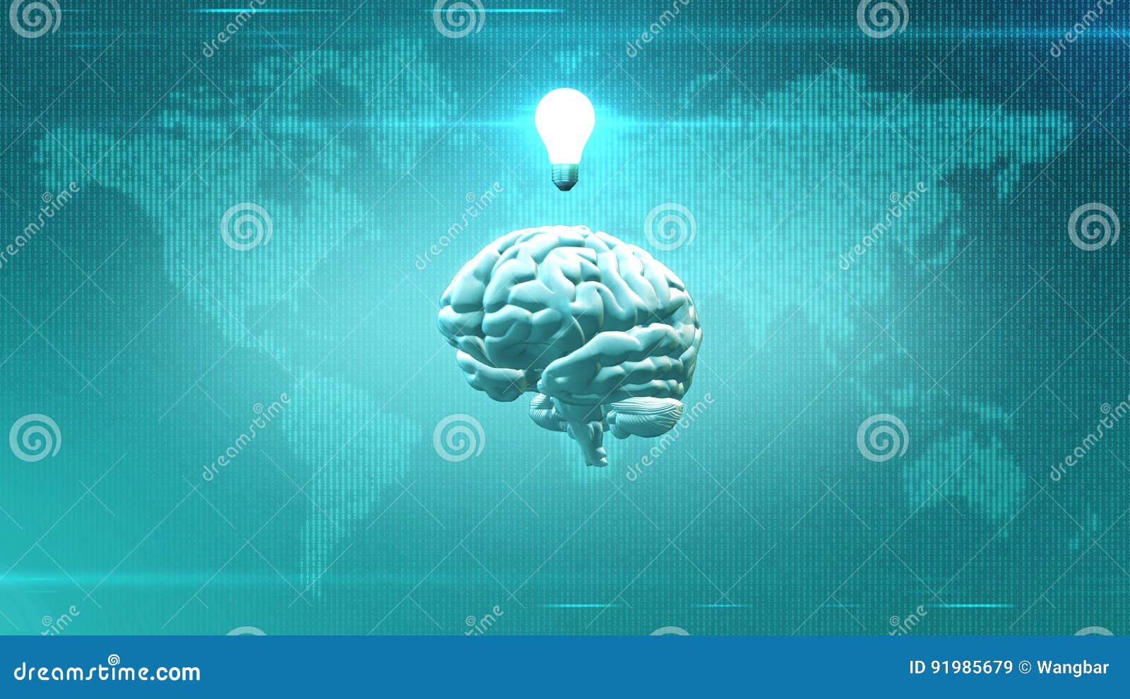 Big Data Concept - Brain in Front of Earth Illustration with Lightbulb ...